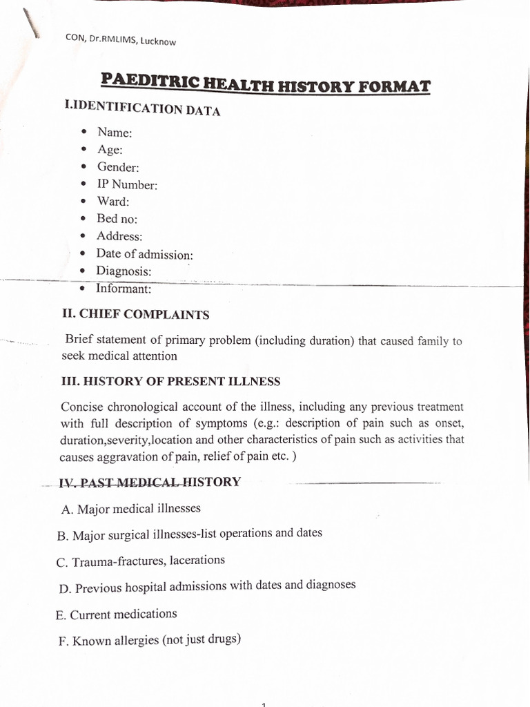 Paediatric Health History Format | PDF