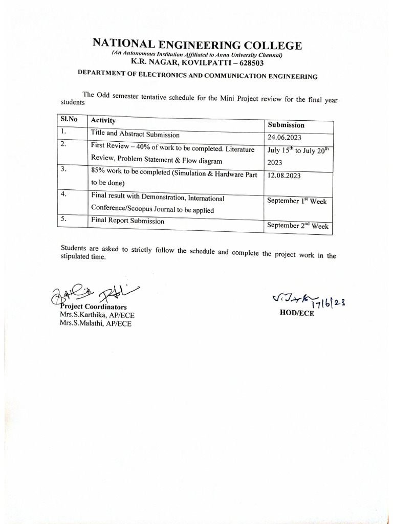 Mini Project Schedule | PDF