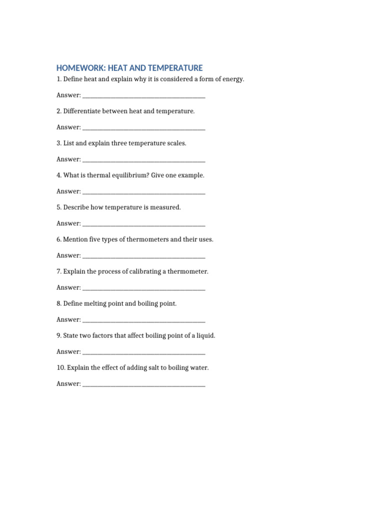 Heat and Temperature Homework | PDF