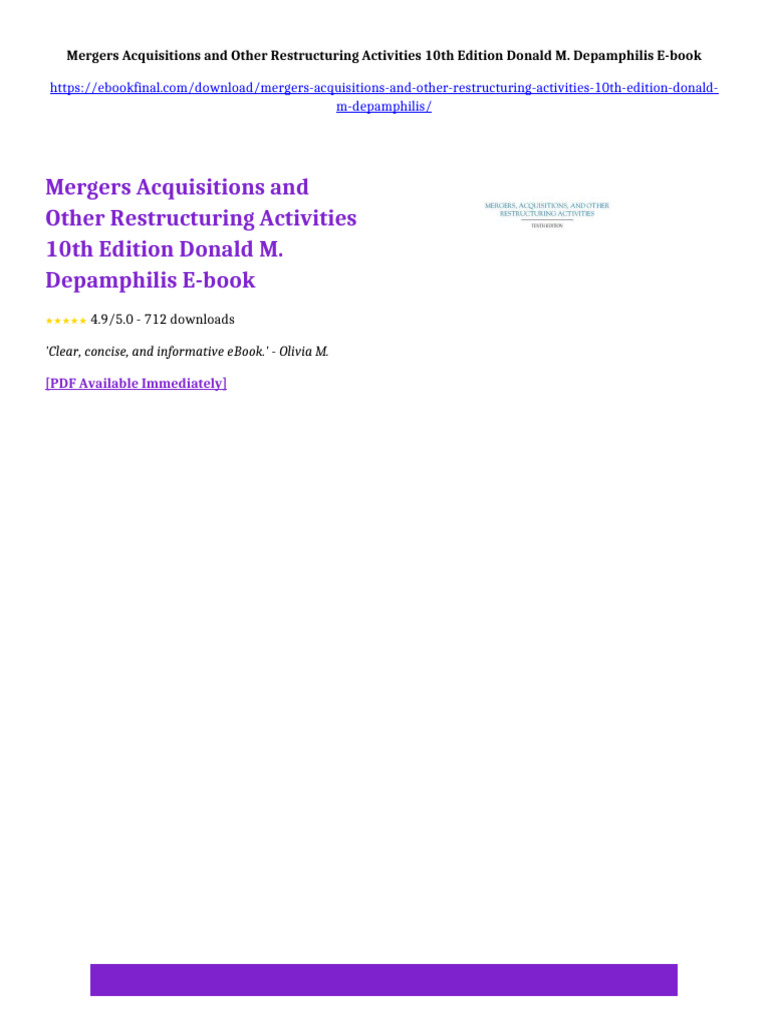 Mergers Acquisitions and Other Restructuring Activities 10th Edition ...
