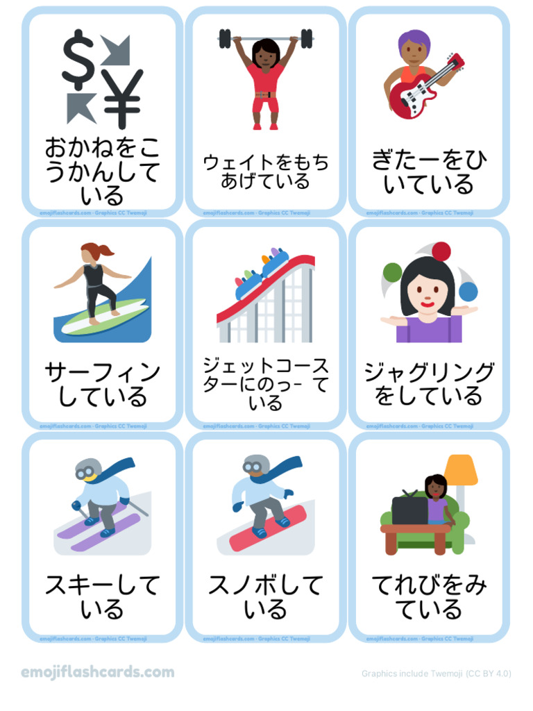 Emoji Flashcards - Action Verbs | PDF