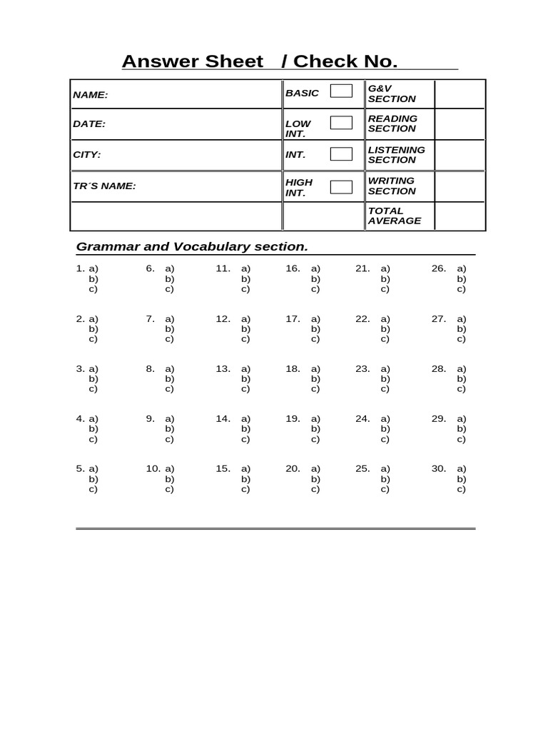 English Id Series Tests Answer Sheet | PDF