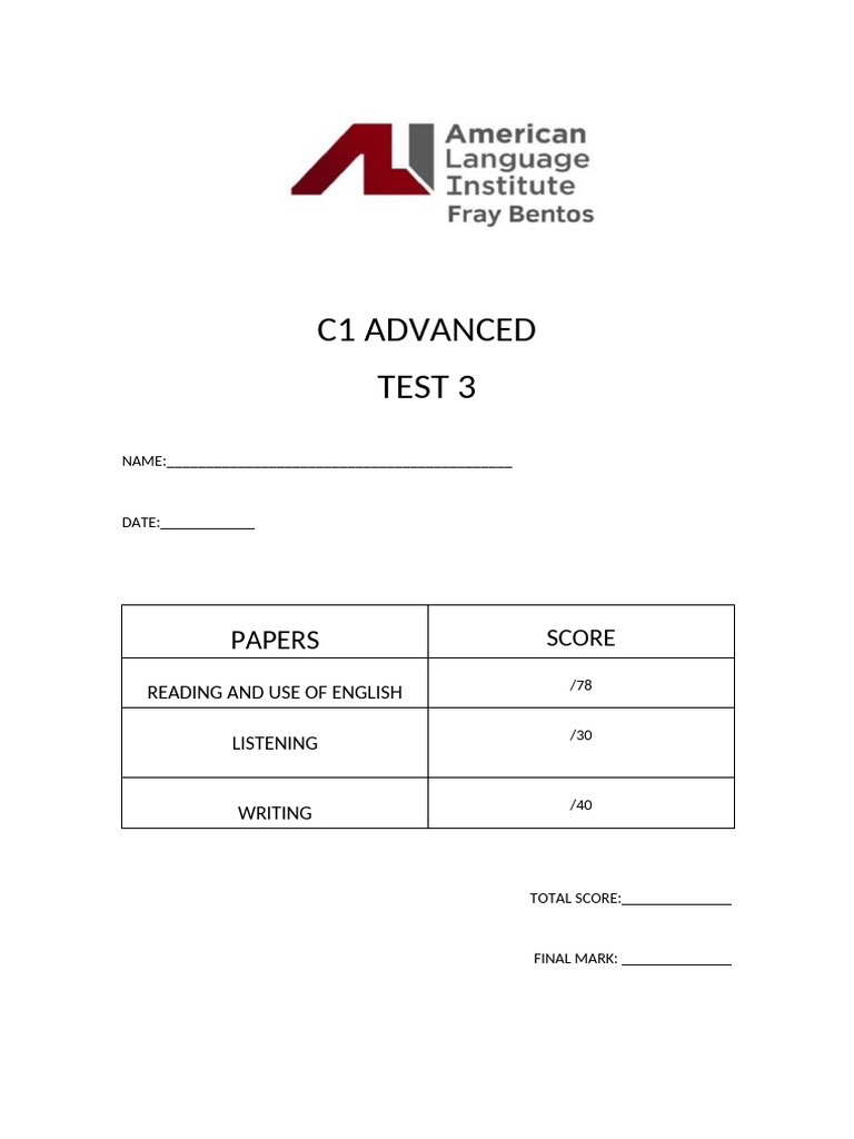 c1 Advanced Test Cover | PDF