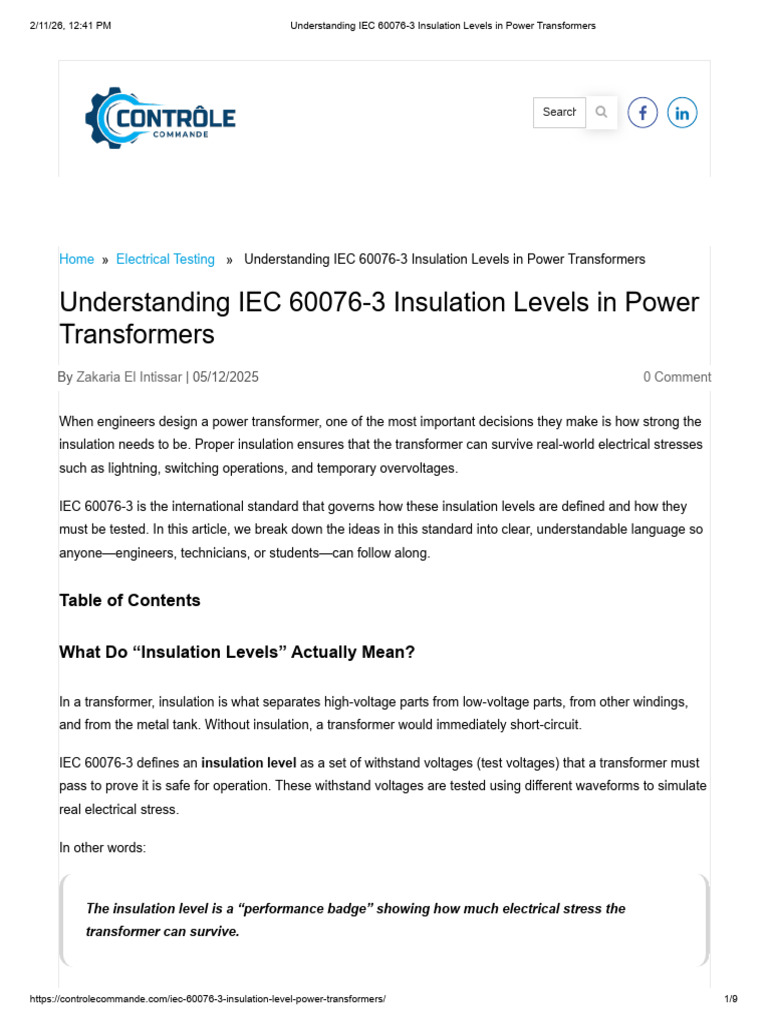Understanding IEC 60076-3 Insulation Levels in Power Transformers ...