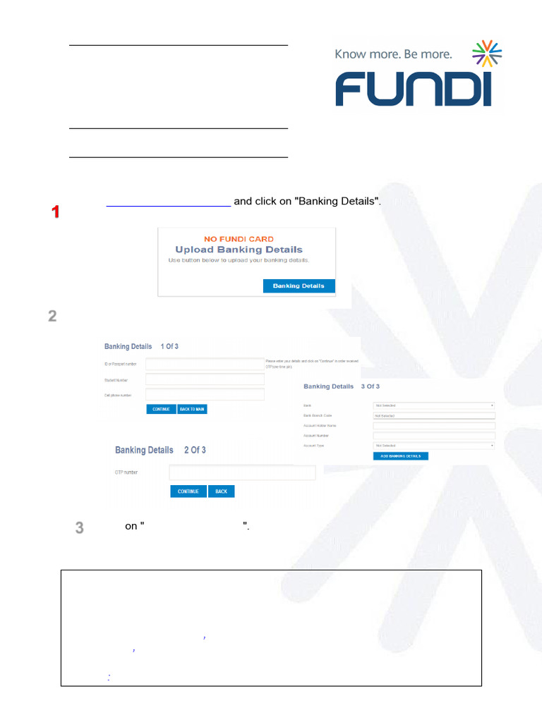 Fundi Upload Banking Details 3 Steps | PDF