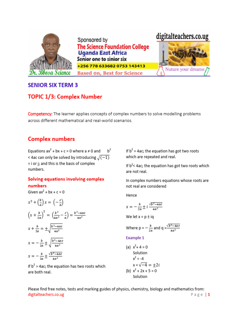 A Level New Curriculum Mathematics SVI Topic 25 Complex Numbers | PDF ...