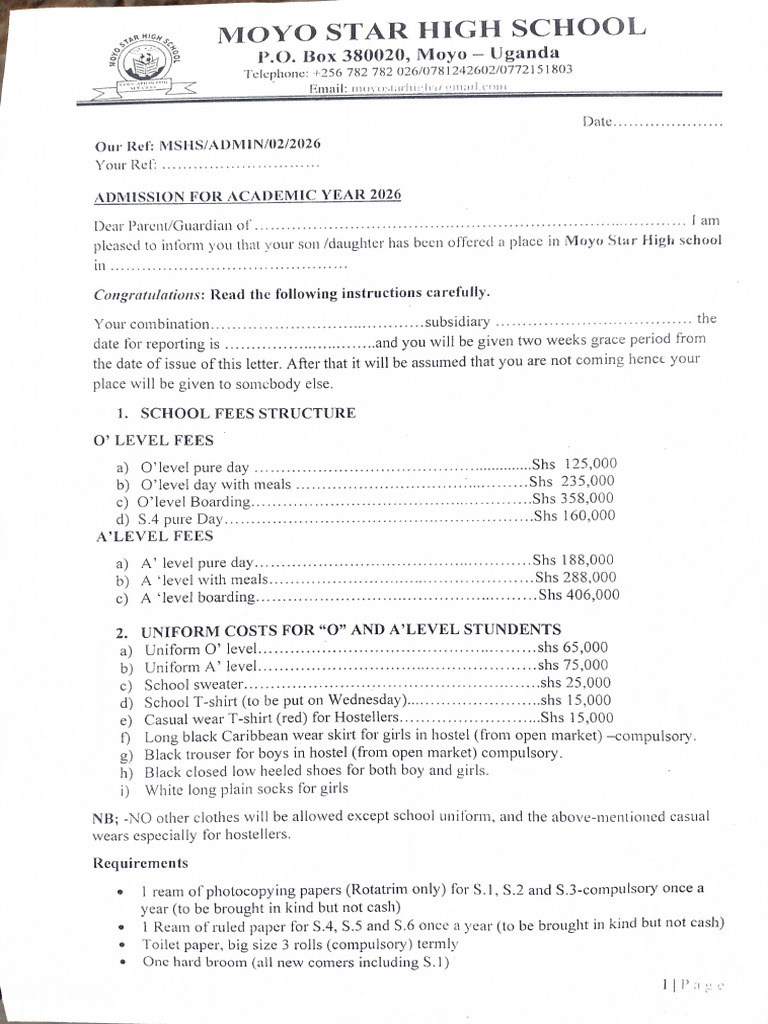 Moyo Star Admission | PDF