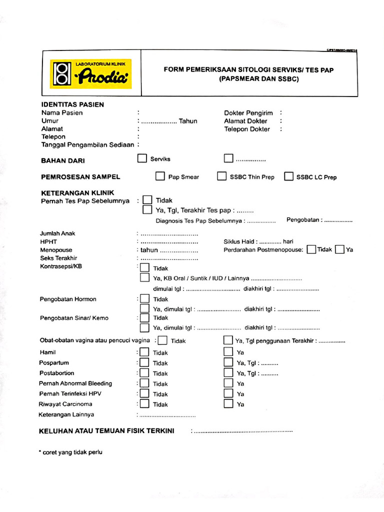 Form Pap Smear Prodia | PDF