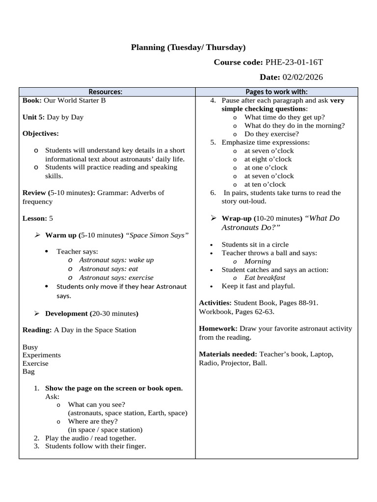 Our World 2, Unit 5, Lesson 5. | PDF
