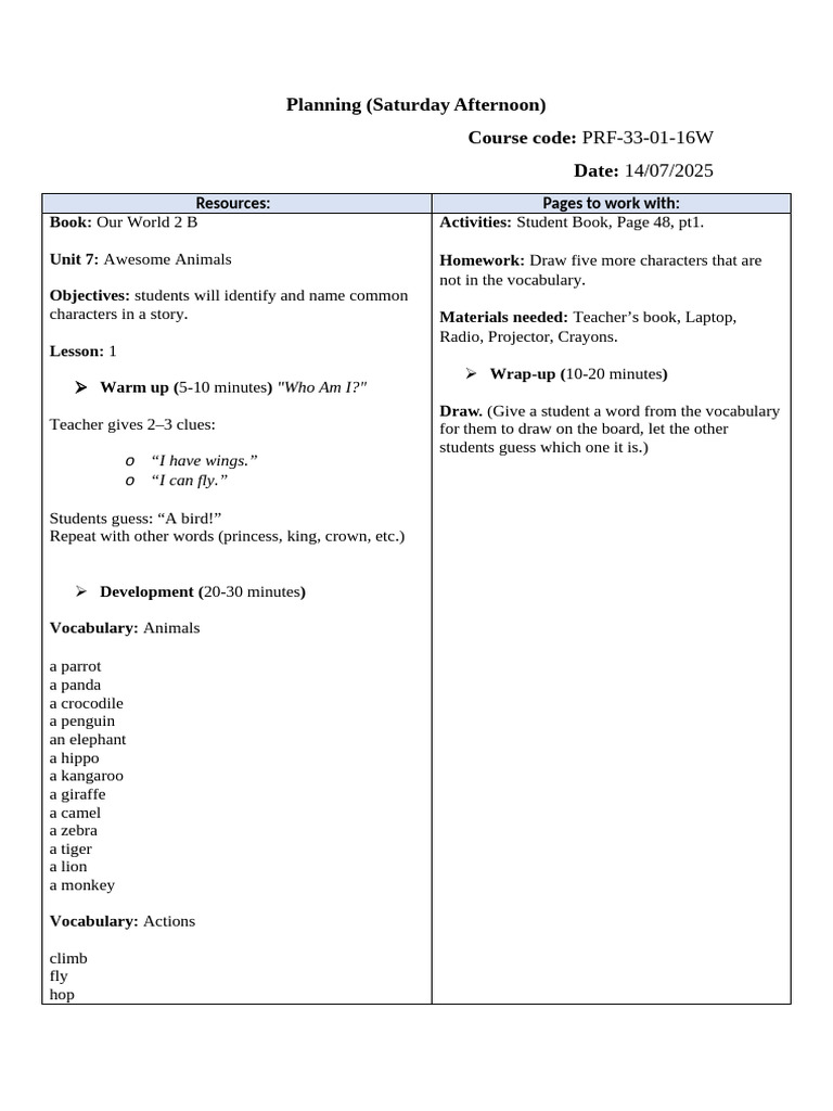 Our World 2, Unit 7, Lesson 1. | PDF