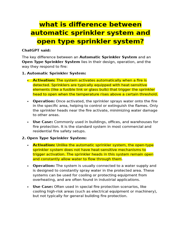 What Is Difference Between Atomatic & Open Type Sprinkler System | PDF ...