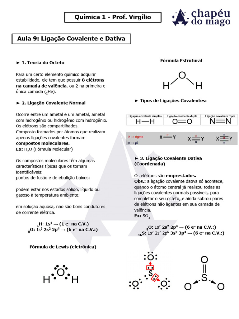 Aula 9 - Ligação Covalente e Dativa PDF | PDF
