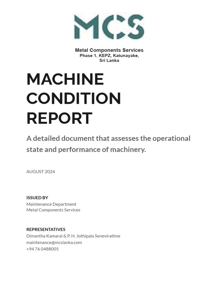 Machine Condition Report | PDF | Machining | Tools