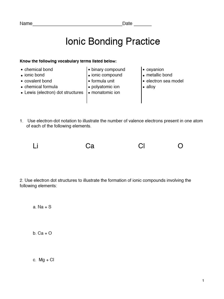 Bonding-Ionic Bonding Practice | PDF | Ion | Chemical Compounds