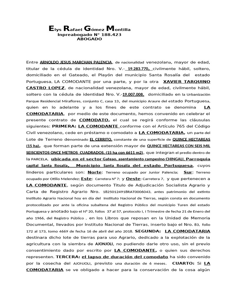 Comodato Arnoldo Marchan | PDF