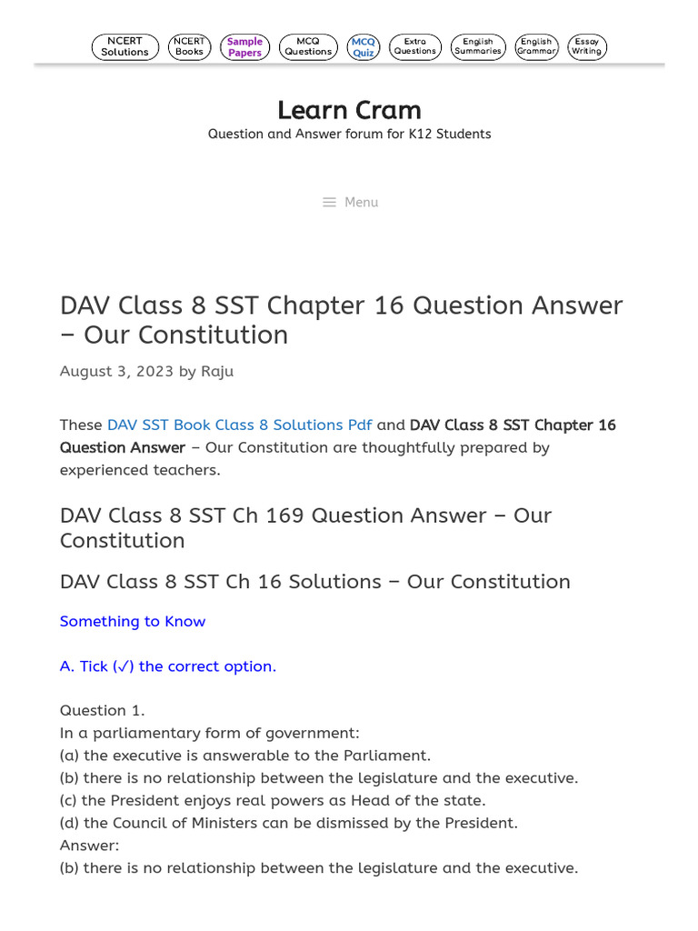 Chapter 16 Question Answer – Our Constitution – Learn Cram | PDF ...