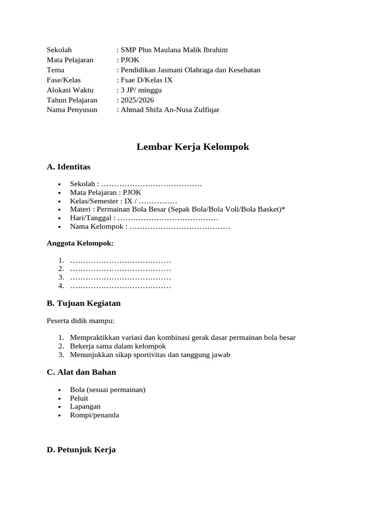 Lembar Kerja Kelompok Ahmad Shifa IX | PDF