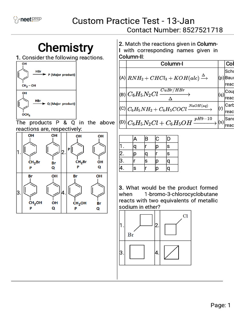 Custom Practice Test 13 Jan | PDF | Nitric Acid | Sulfuric Acid