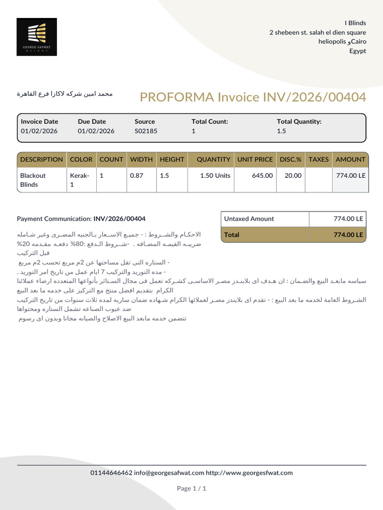 INV 2026 00404 Proforma | PDF