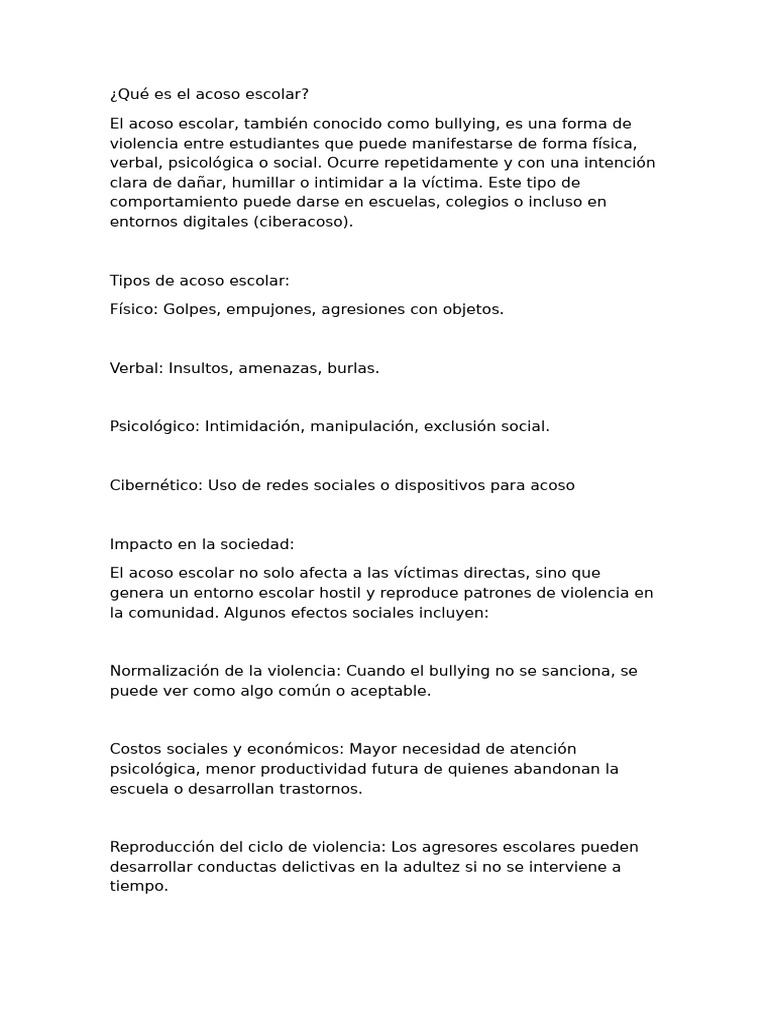 Qué Es El Acoso Escolar | PDF
