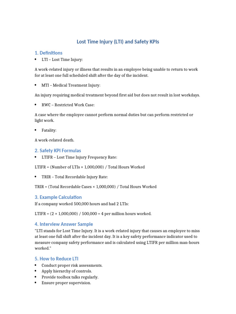LTI and Safety KPIs | PDF