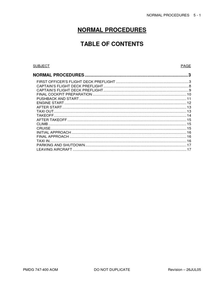 05 Normal Procedures 747 400 v10 | PDF | Takeoff | Cockpit