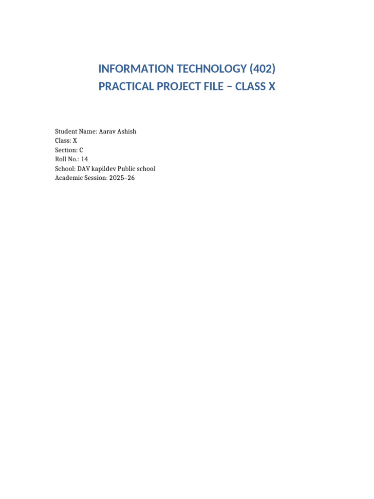Main File. Practical Project File Class 10 402-3 | PDF | Information ...