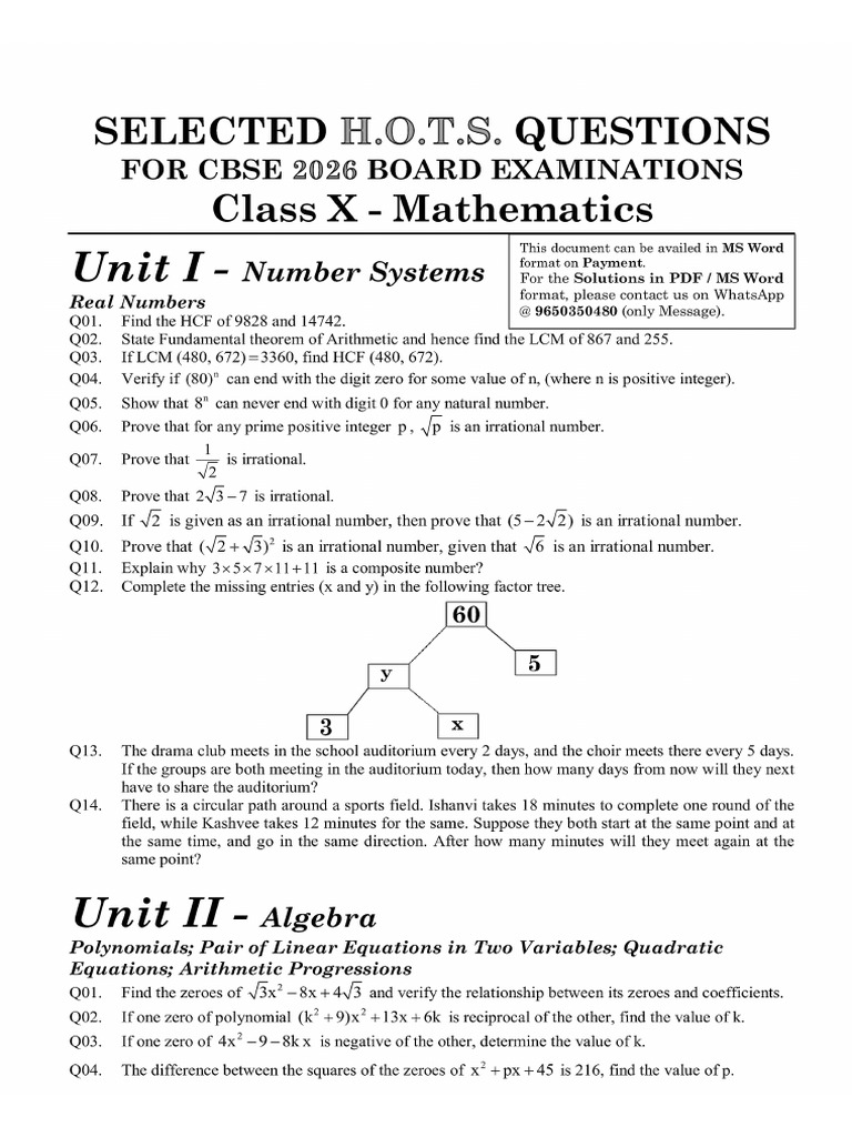 X - Selected Hots Questions (Cbse 2026 Exams) | PDF