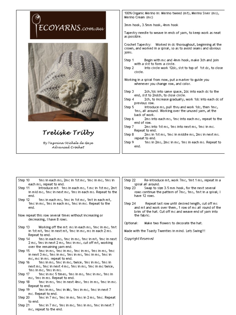 Treliske Trilby Crochet Hat Pattern | PDF | Crochet | Weaving