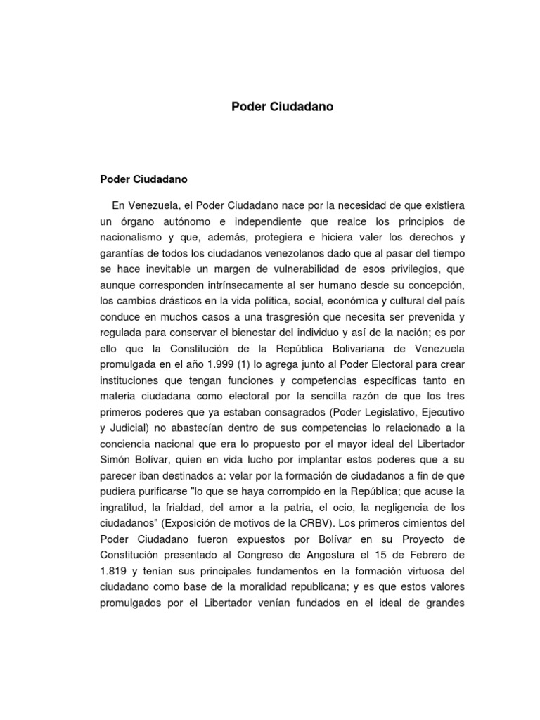 Poder Ciudadano en Venezuela: Funciones y Concepto | PDF | República ...