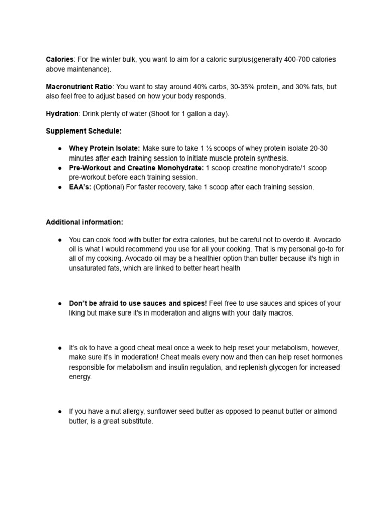 12-Week Winter Bulk - The Meal Plan (1) 241103 082337 | PDF | Meal | Lunch