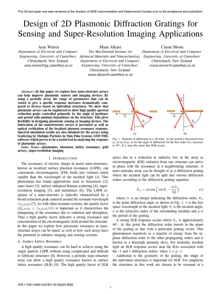 Design of 2D Plasmonic Diffraction Gratings For Sensing and Super ...