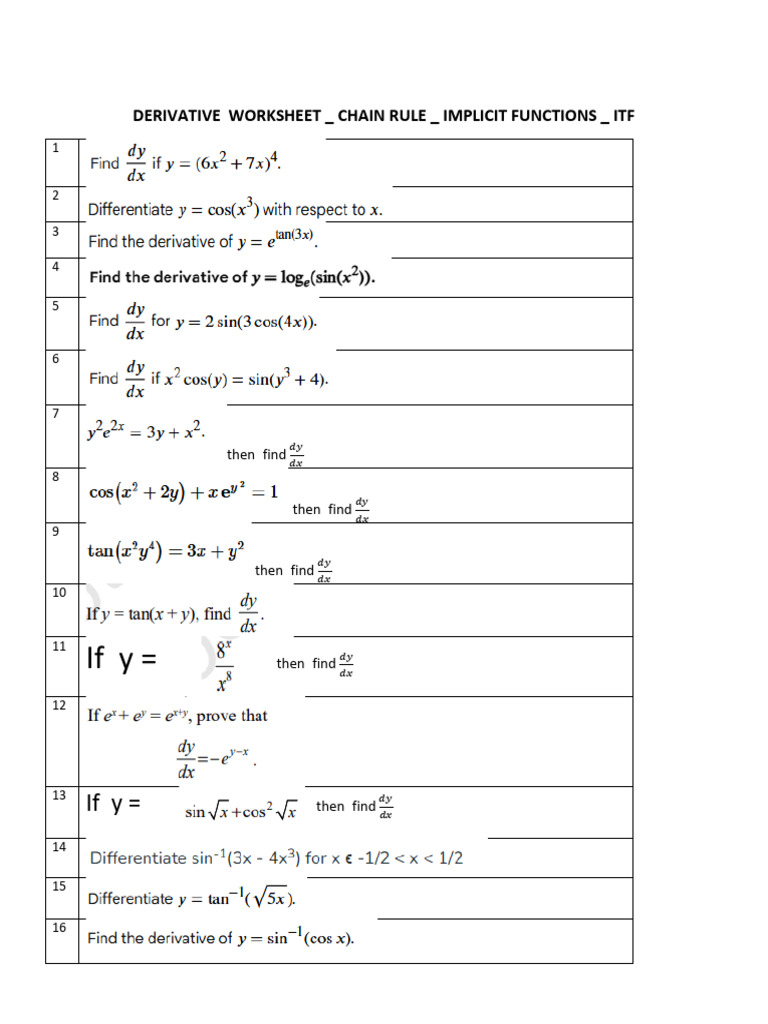 Derivative Ws3 - Chain - Implicit Itf | PDF