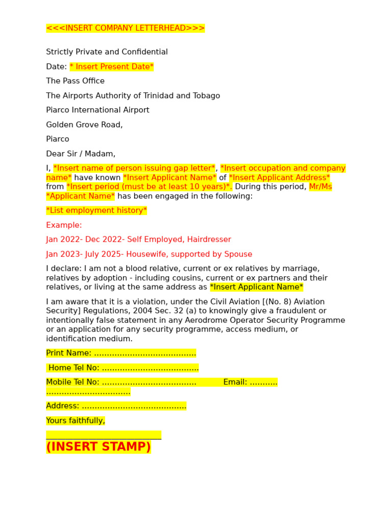Gap Letter Template - For Applicants | PDF