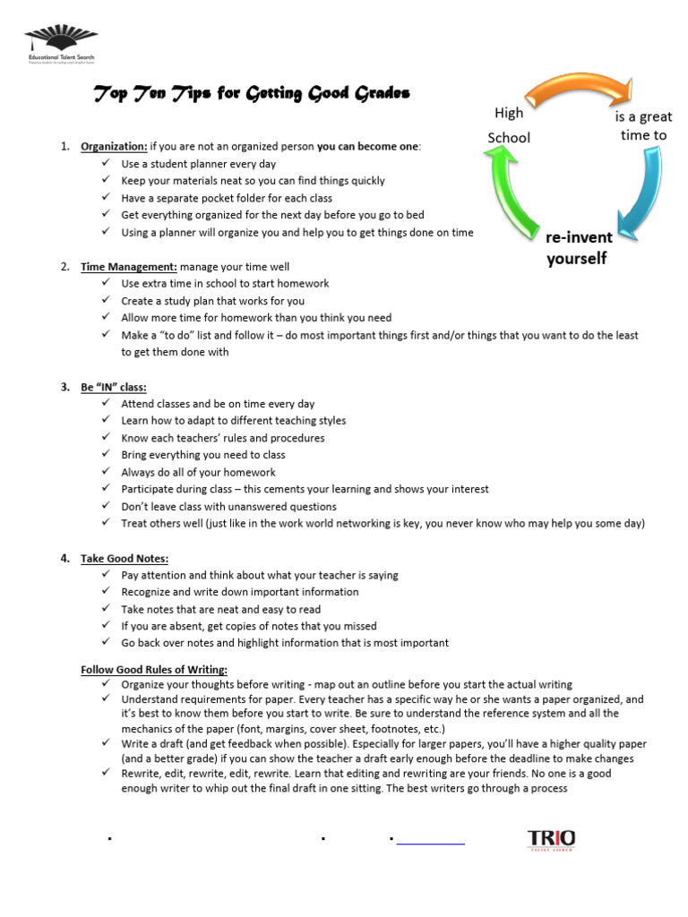 Top Ten Tips For Getting Good Grades | PDF