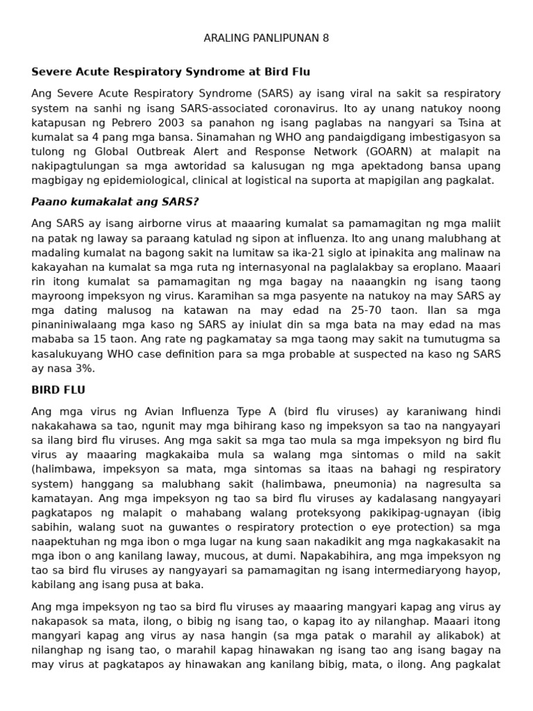 Severe Acute Respiratory Syndrome at Bird Flu | PDF