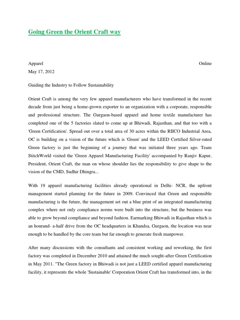 Going Green The Orient Craft Way | PDF | Recycling | Waste