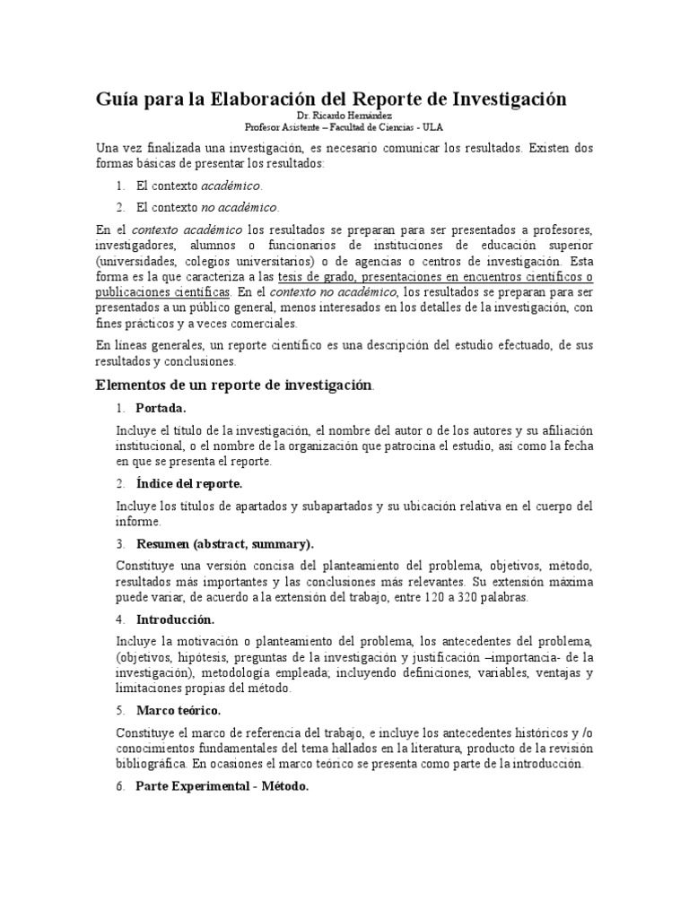 Guia para La Elaboracion Del Reporte de Investigacion | PDF