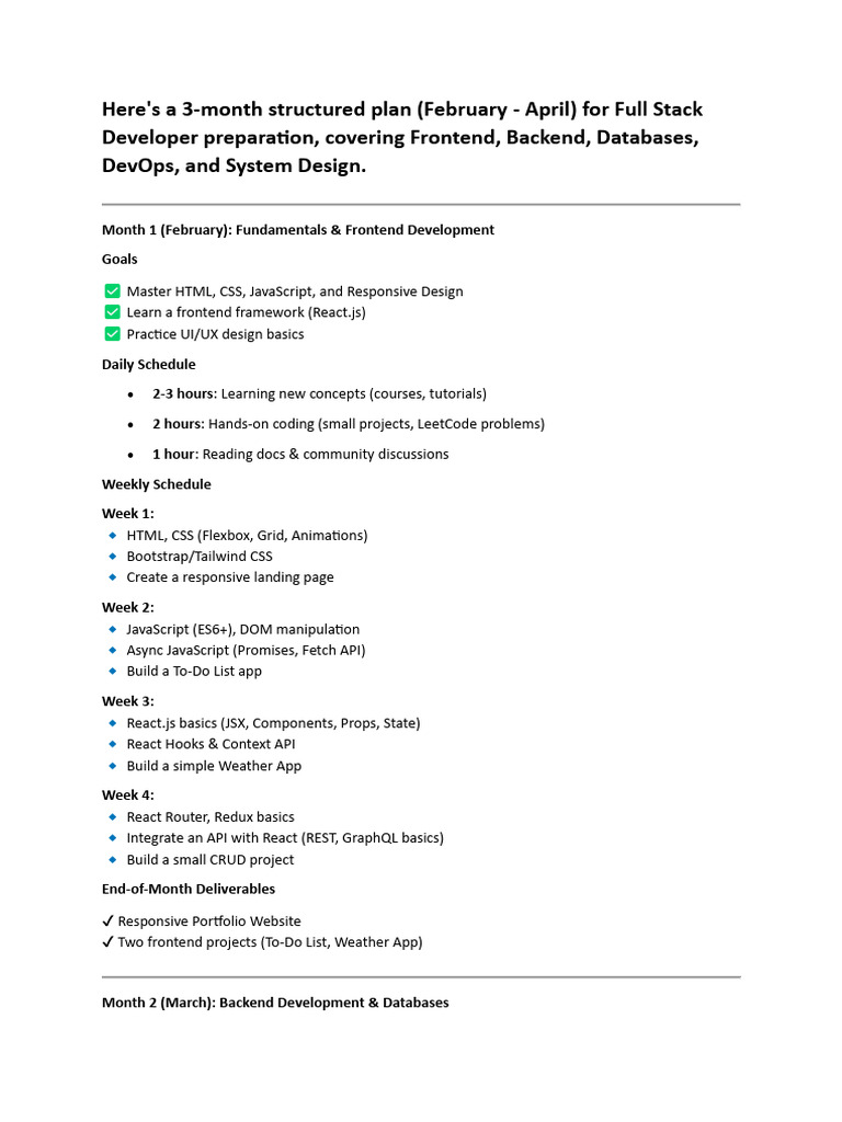 Full Stack Developemnt Prepartion Goal | PDF | Information Technology ...