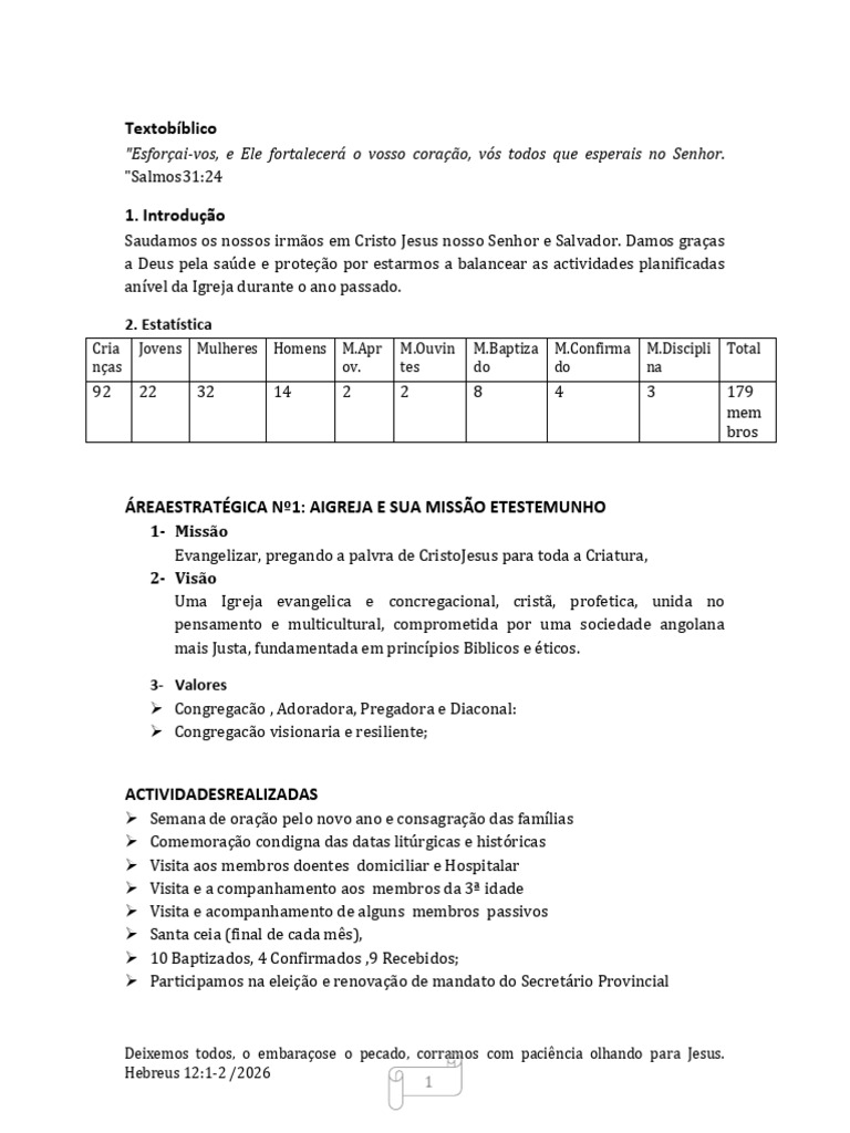 Relatorio - Igreja Eiva Anual 2026 Pronto | PDF | Eucaristia