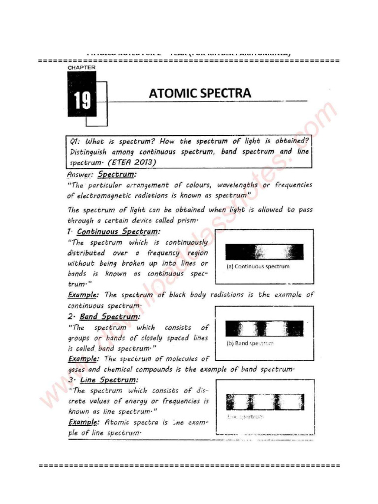 Physics Class 12 Cha 19 Atomic Spectra KPK | PDF