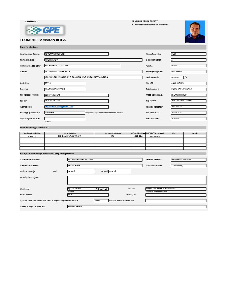 Form New Hire - PT. Graha Prima Energy | PDF