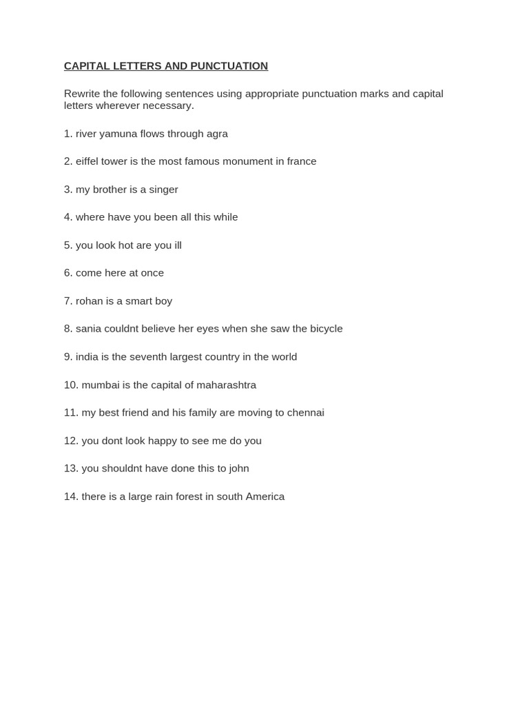 Capital Letters and Punctuation | PDF