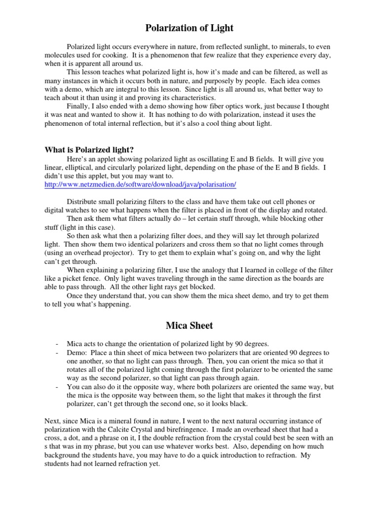Polarizing Filters in 3D Viewing | PDF | Polarization (Waves ...