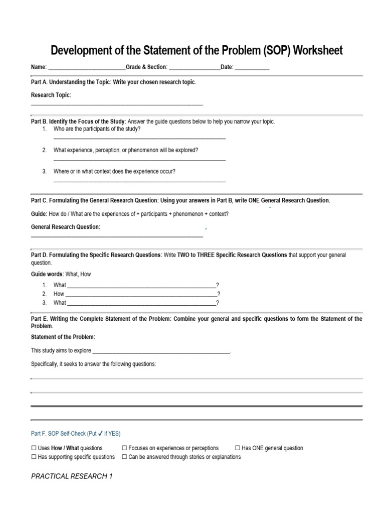 Pr1 Research Question Worksheet (2) | PDF