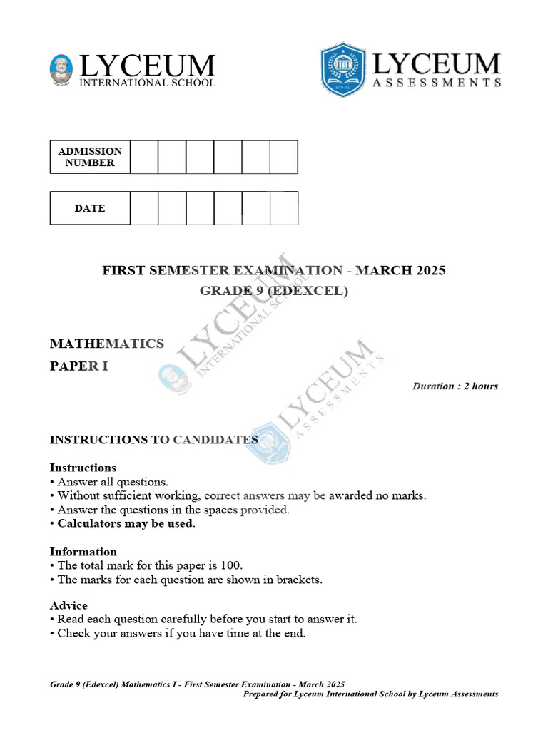 Grade 9 Edexcel Mathematics I | PDF | Numbers | Equations