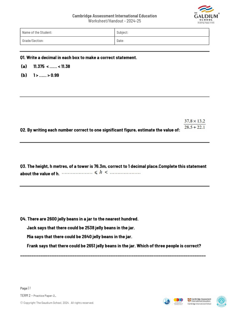 g7 Math Practice Paper 2 | PDF