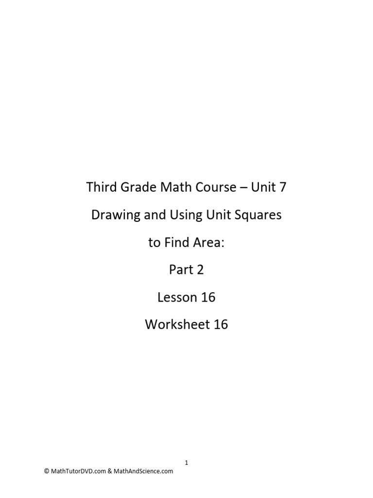 Lesson 16 - Drawing and Using Unit Squares To Find Area - Part 2 | PDF
