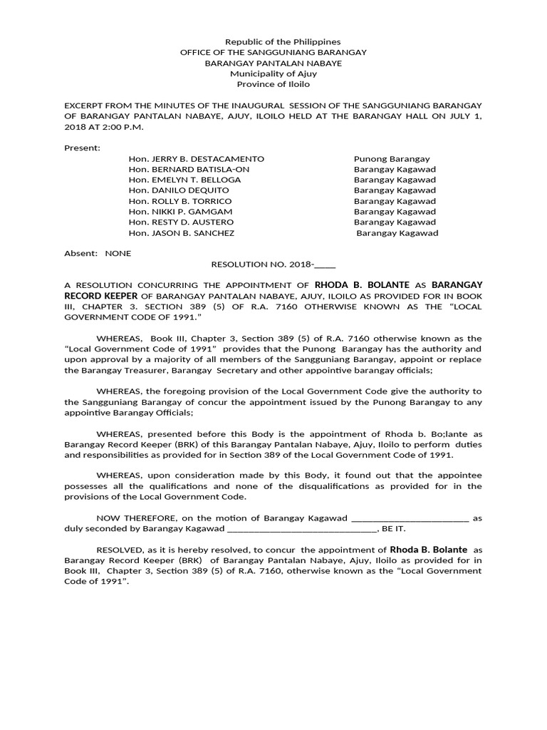 Resolution Concurring The Appointment | PDF