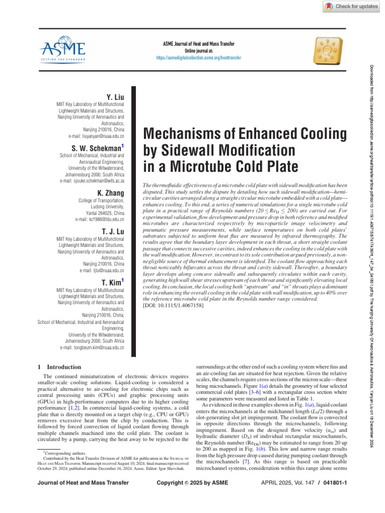 Mechanisms of Enhanced Cooling by Sidewall Modification in A Microtube ...